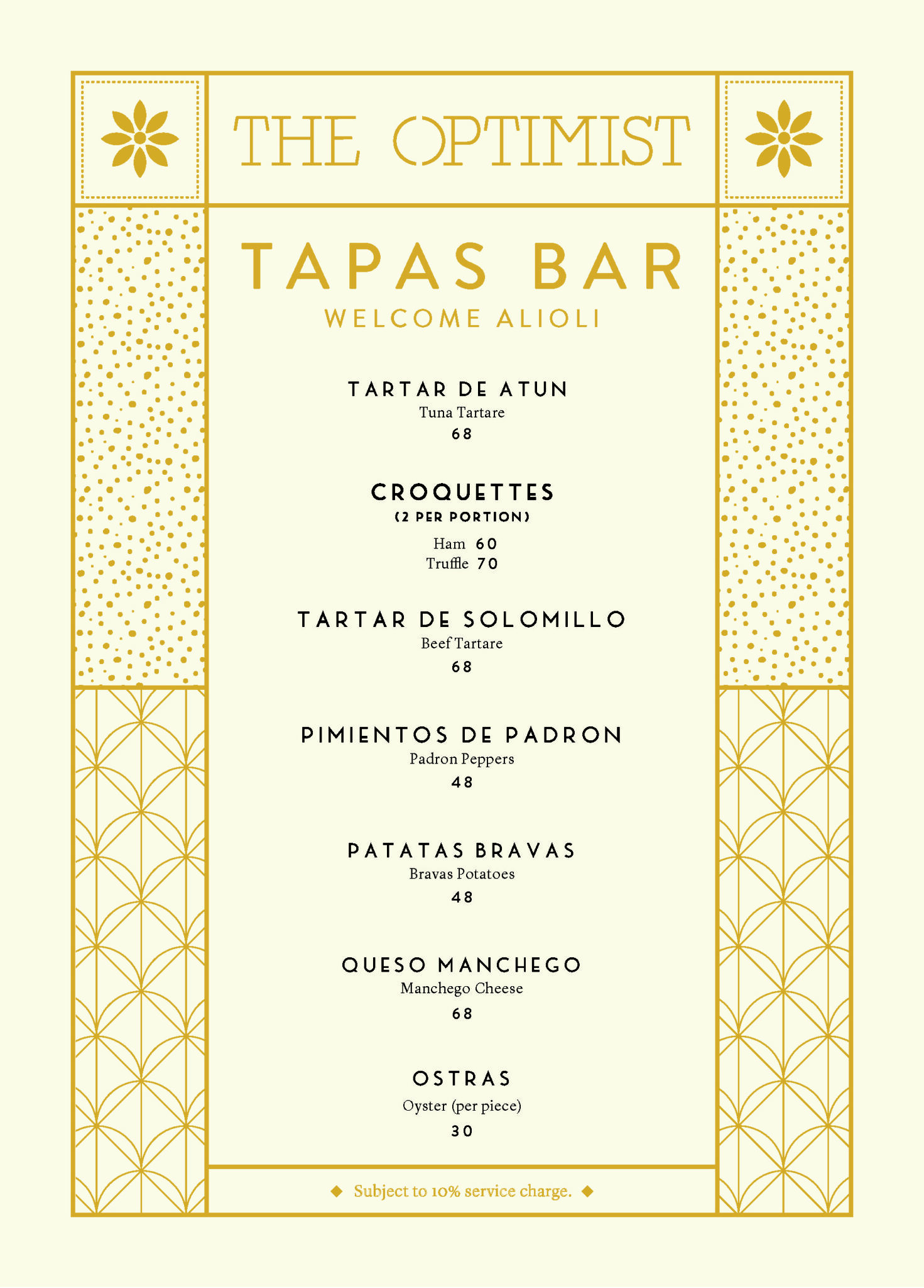 The Optimist - Tapas Bar Menu